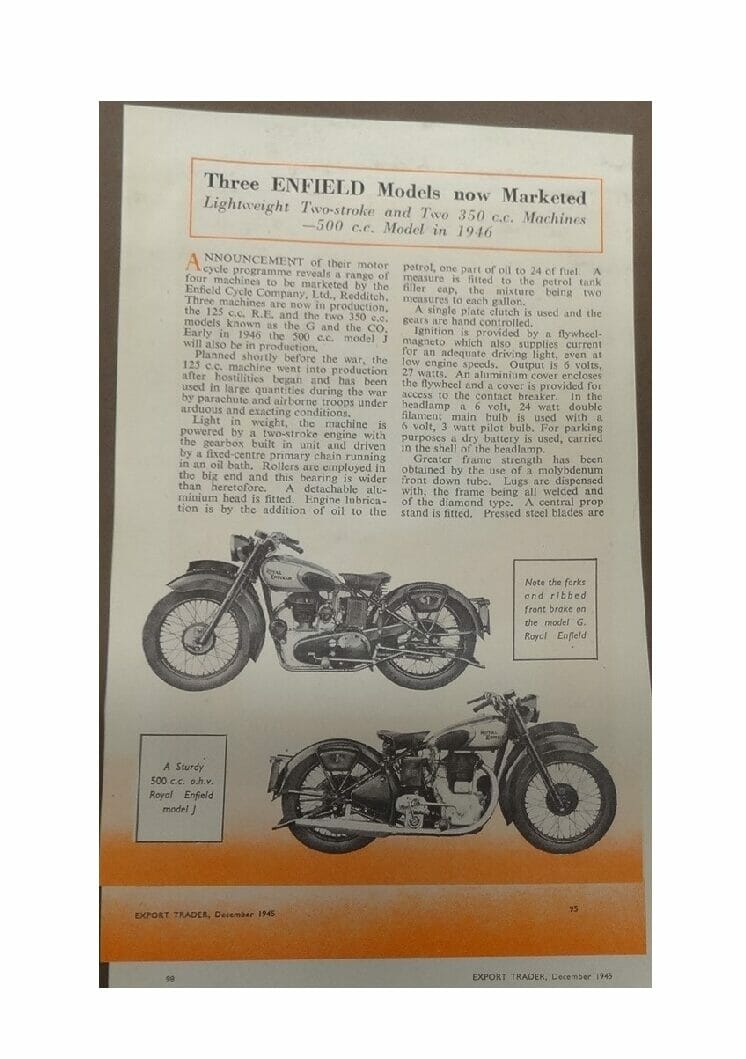 Royal Enfield Owners Club December 1945 Models